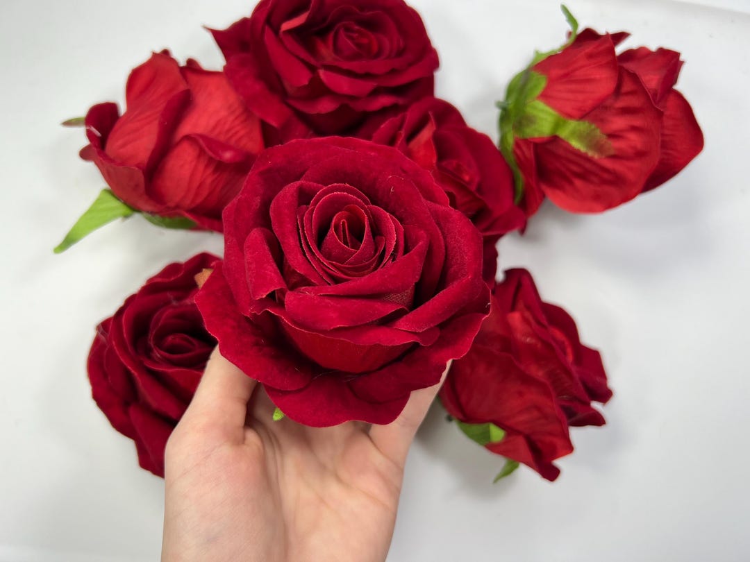 Red Rose Flower Head 3.5 Inch Wedding Dark Red Velvet Rose Christmas ...