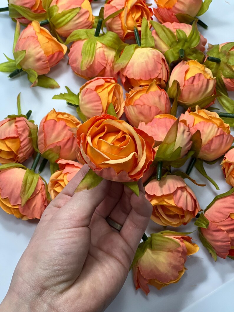 Peach Flower Heads Artificial Wedding Coral Flowers 1.5” Peony Flower ...