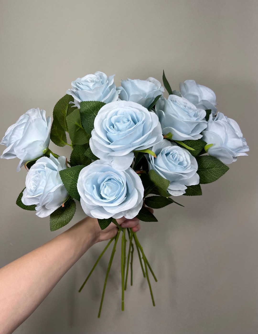 Light Blue Roses Artificial Flower Heads With Stem Dusty Blue Wedding ...