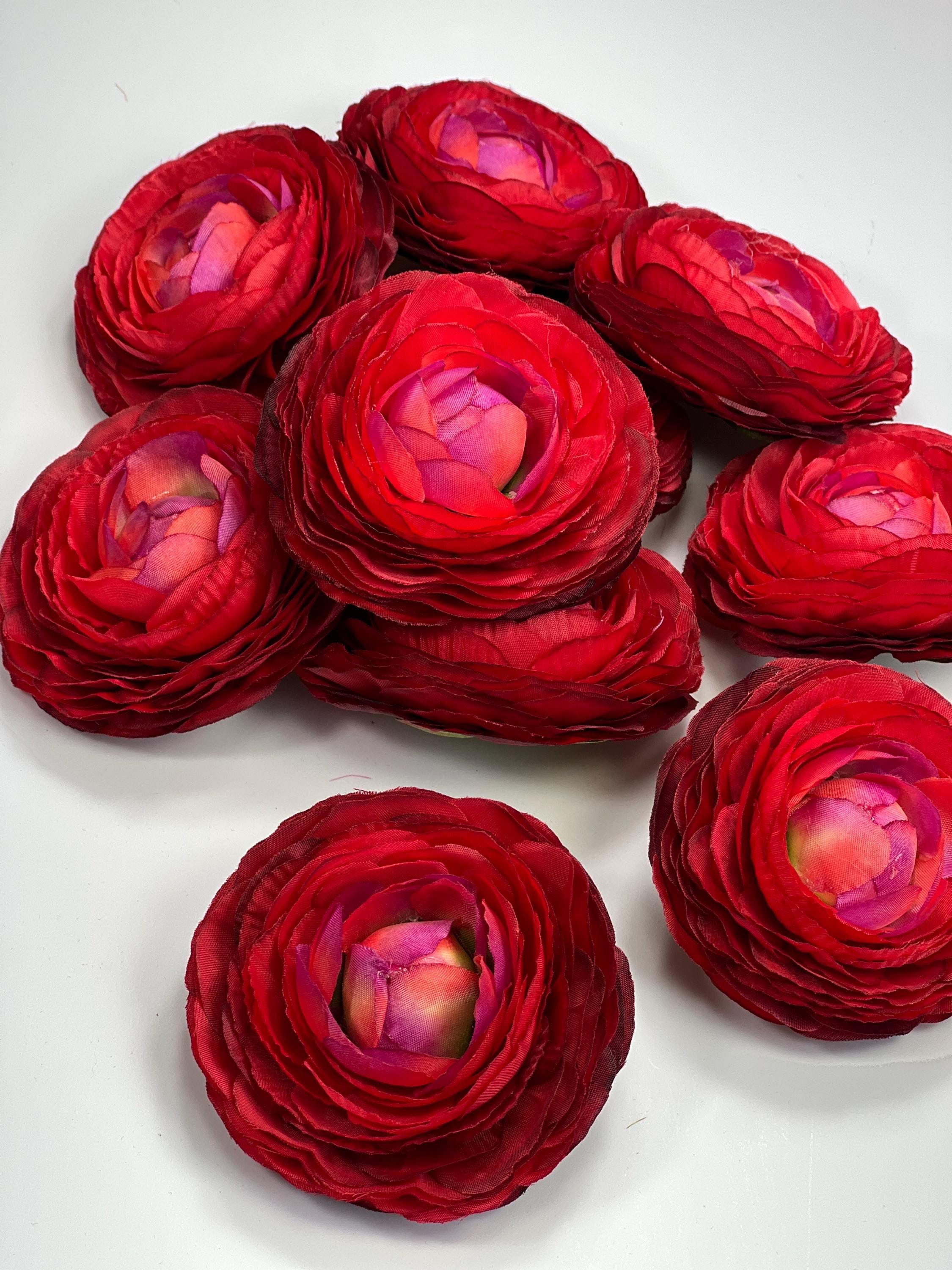 Red Ranunculus Flower Heads Wedding Bright Red Flowers Artificial DIY ...