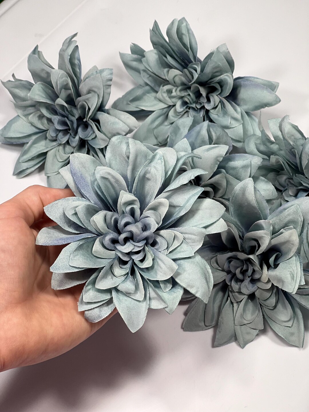 Dusty Blue Flower Artificial Wedding Blue Head Dahlia 4” Head Flower ...