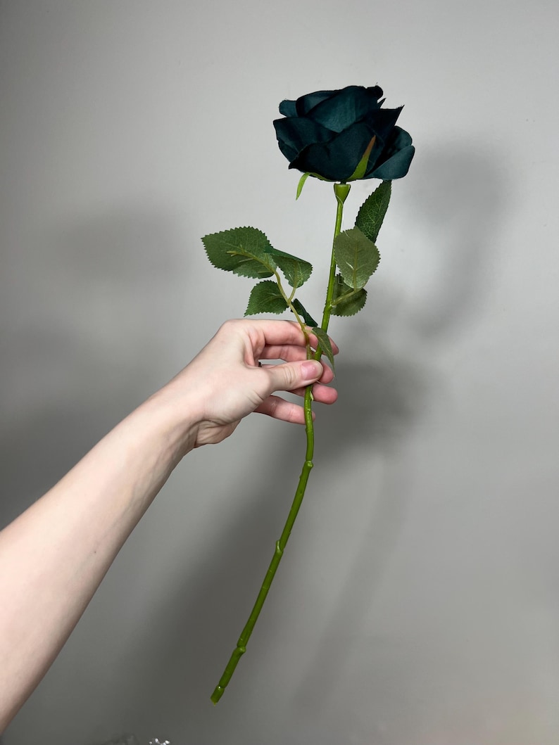 Dark Teal Rose Peacock Green Flower With Long Stems Flower Artificial ...