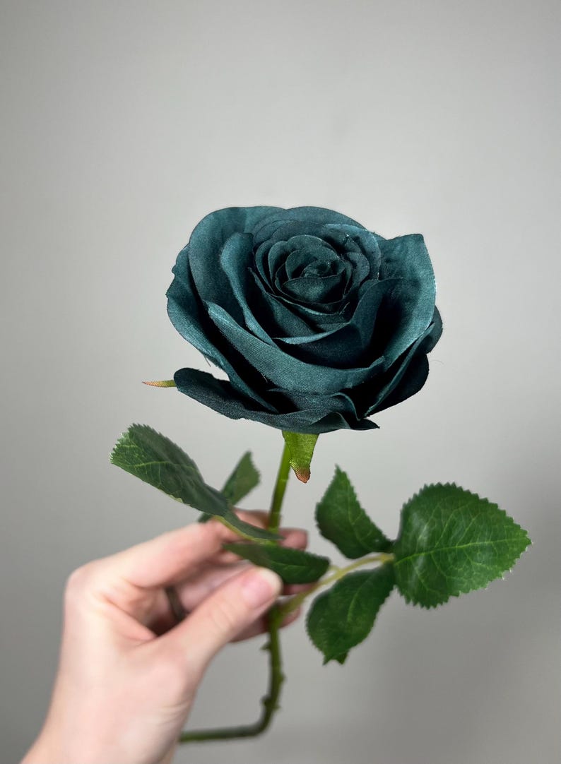 Dark Teal Rose Peacock Green Flower With Long Stems Flower Artificial ...