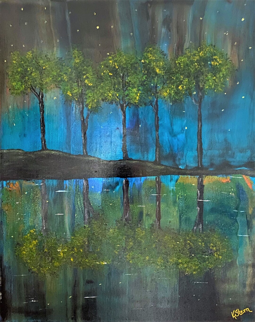 Reflective Trees, Original Acrylic Landscape Painting on Canvas (20"x16 ...