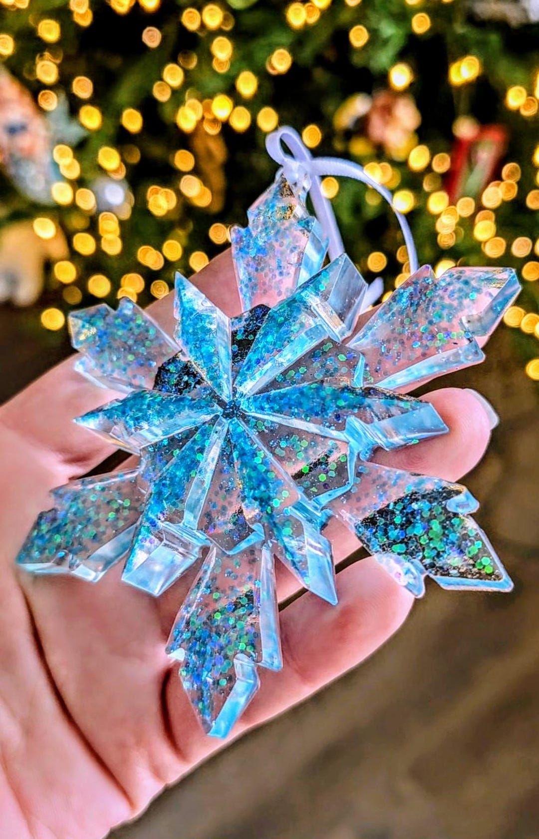 Blue Glitter Snowflake Ornament, Handmade 3D Snowflake, Unique Winter ...