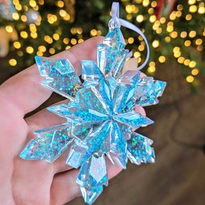 Blue Holographic Glitter Snowflake Ornament, Handcrafted Winter Decor ...