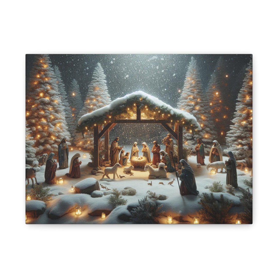 Christmas Nativity Scene Canvas, Winter Holiday Decor, Religious Wall ...