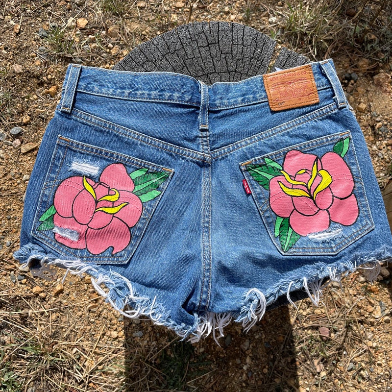 Painted Denim Shorts - Etsy