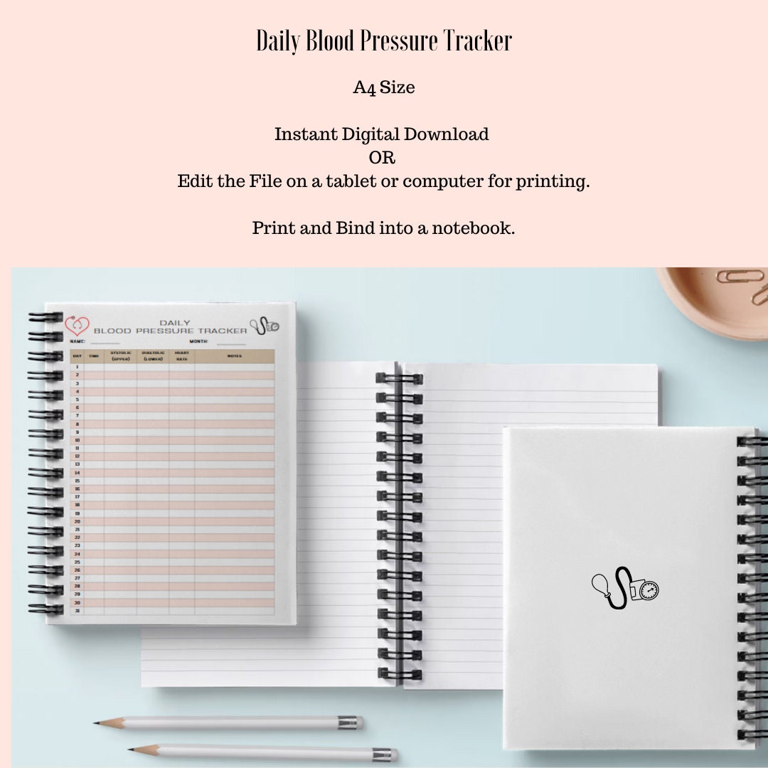 Blood Pressure Log Printable High Blood Pressure Tracker Template ...