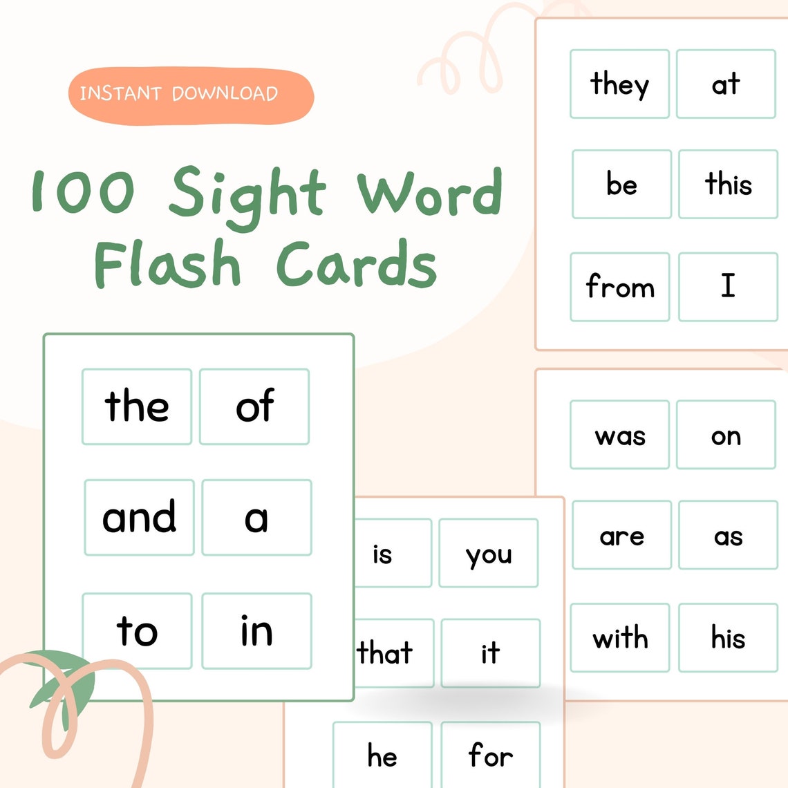 Montessori, 100 Sight Words, 1st Sight Words, Flashcards, 100 Printable ...