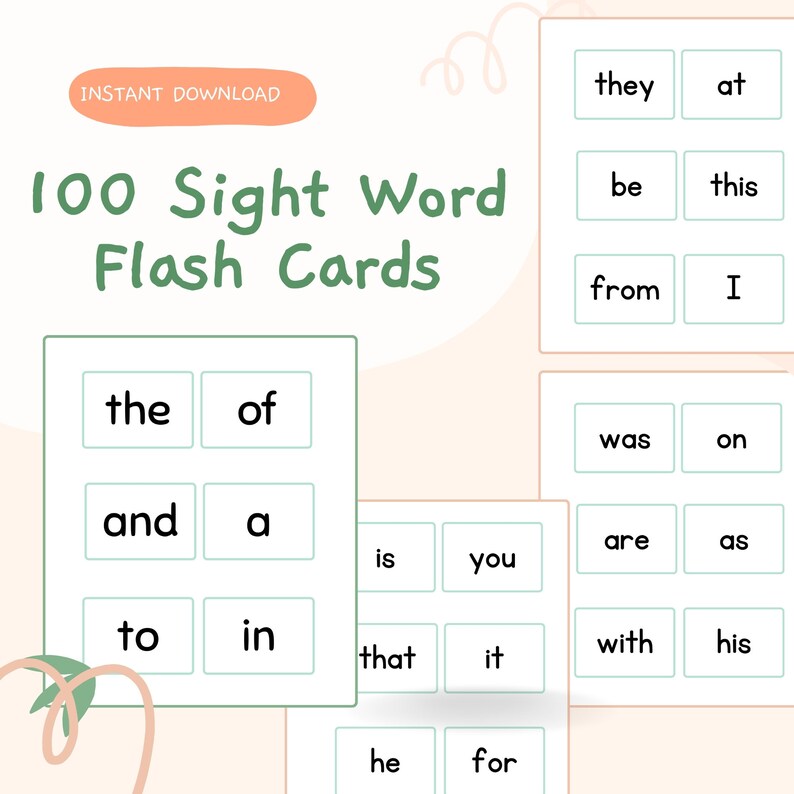 Montessori, 100 Sight Words, 1st Sight Words, Flashcards, 100 Printable ...