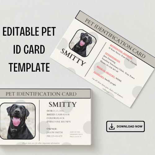 Editable Pet ID Card Template, Custom Dog ID Card Template, Printable ...
