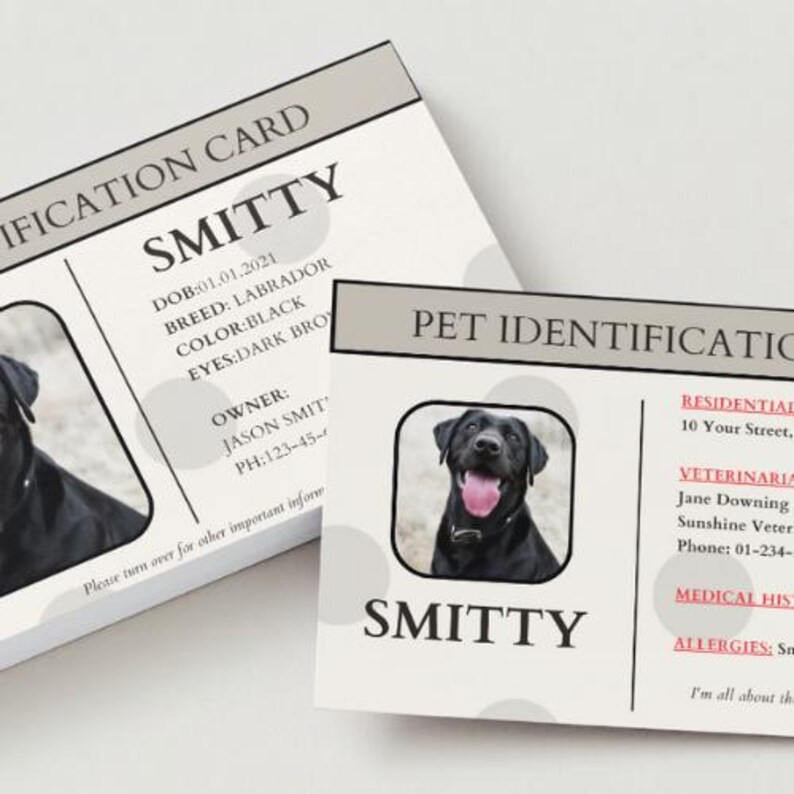 Editable Pet ID Card Template, Custom Dog ID Card Template, Printable ...