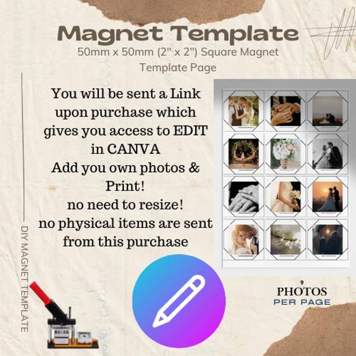 Photo Magnet Template, 2x2 Square, Editable in Canva (digital Download ...