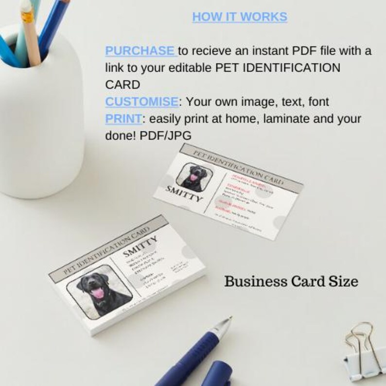 Editable Pet ID Card Template, Custom Dog ID Card Template, Printable ...