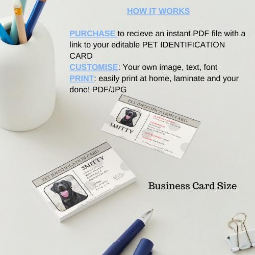 Editable Pet ID Card Template, Custom Dog ID Card Template, Printable ...