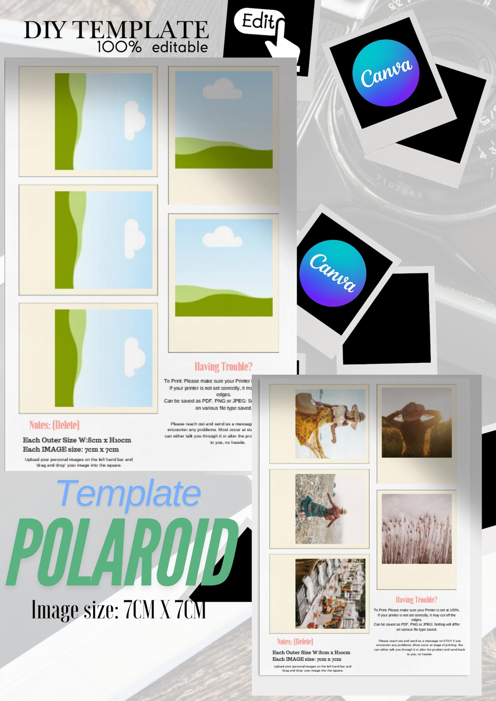 Polaroid Magnet Template | Canva Editable Photo Magnet (digital ...