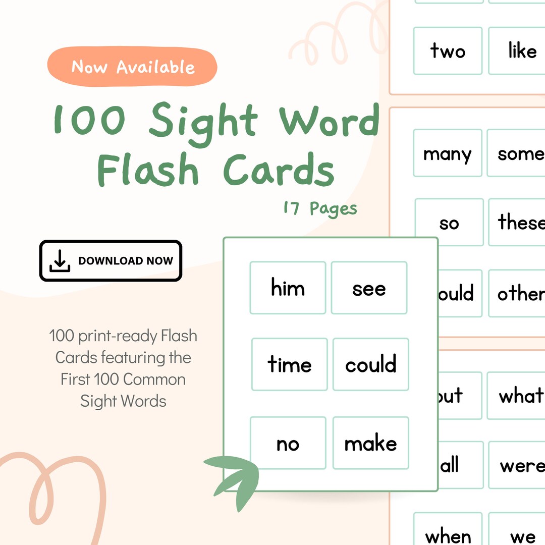 Montessori, 100 Sight Words, 1st Sight Words, Flashcards, 100 Printable ...