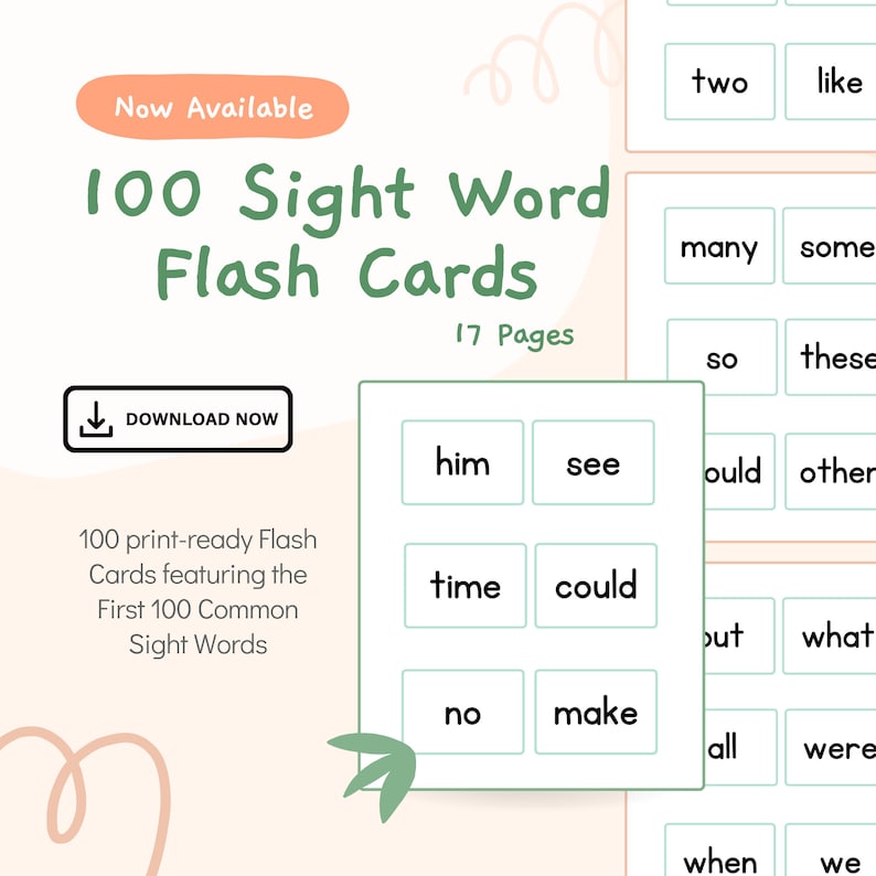 Montessori, 100 Sight Words, 1st Sight Words, Flashcards, 100 Printable ...