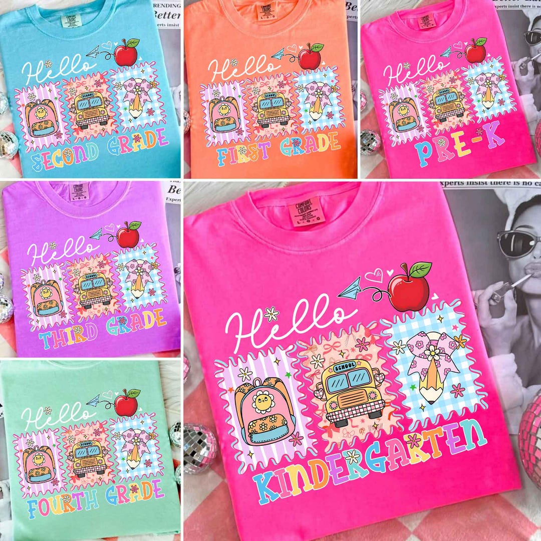Preppy Back to School PNG Bundle, Hello Kindergarten Pre-k 1st 2d 3d ...
