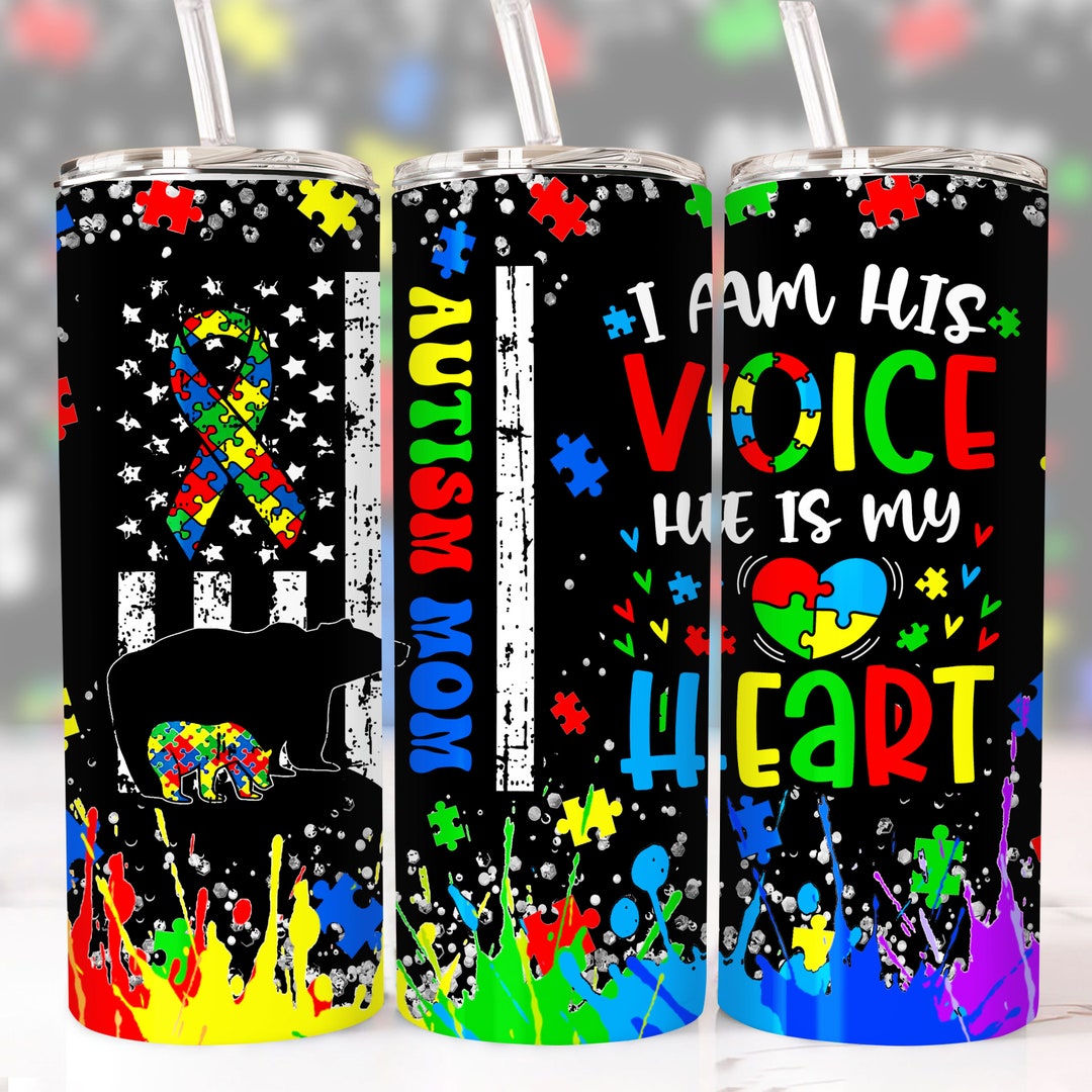 I Am His Voice He is My Hear 20oz Skinny Tumbler Wrap, Autism Awareness ...