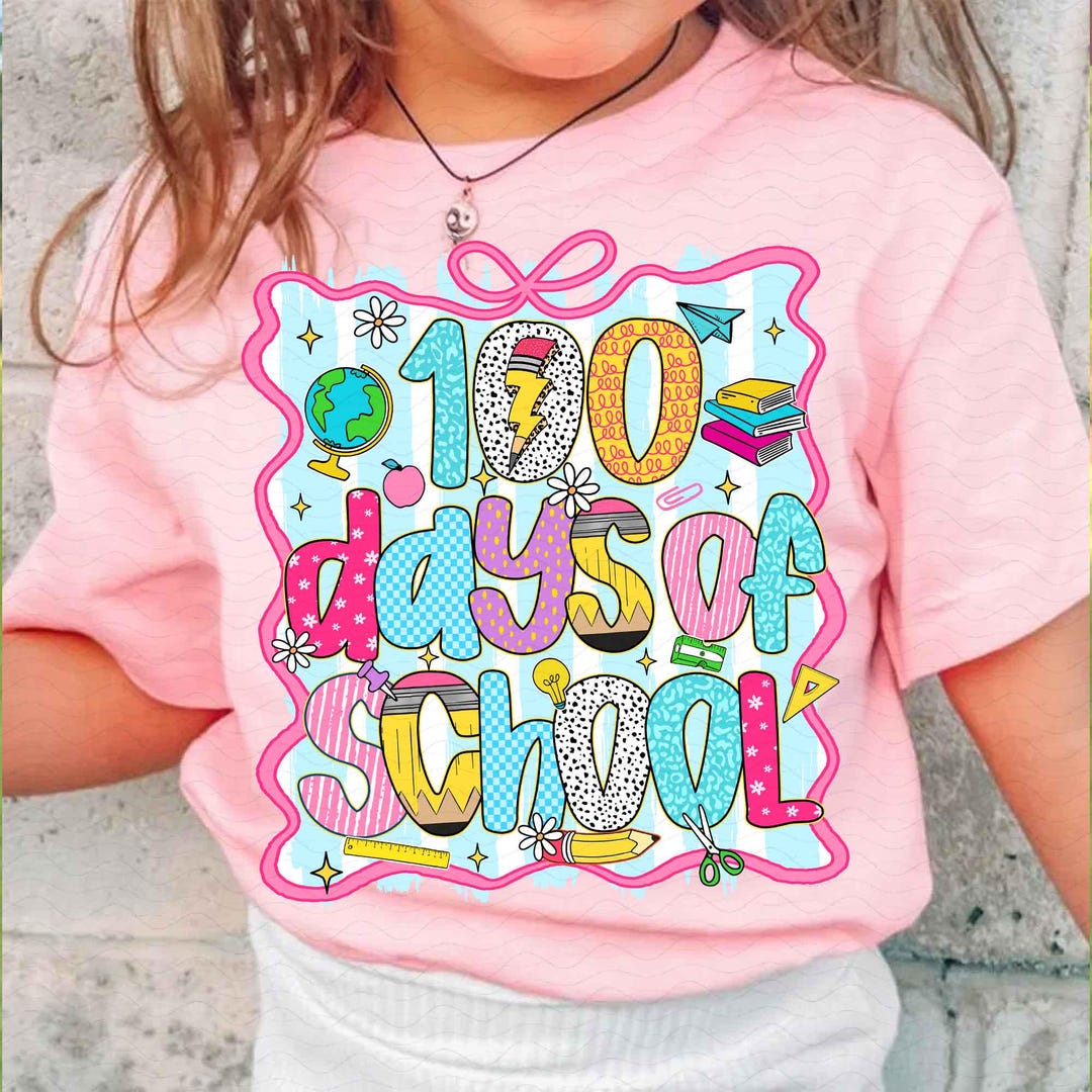 Preppy 100 Days of School PNG, 100th Day Teacher Shirt Design, Doodle ...