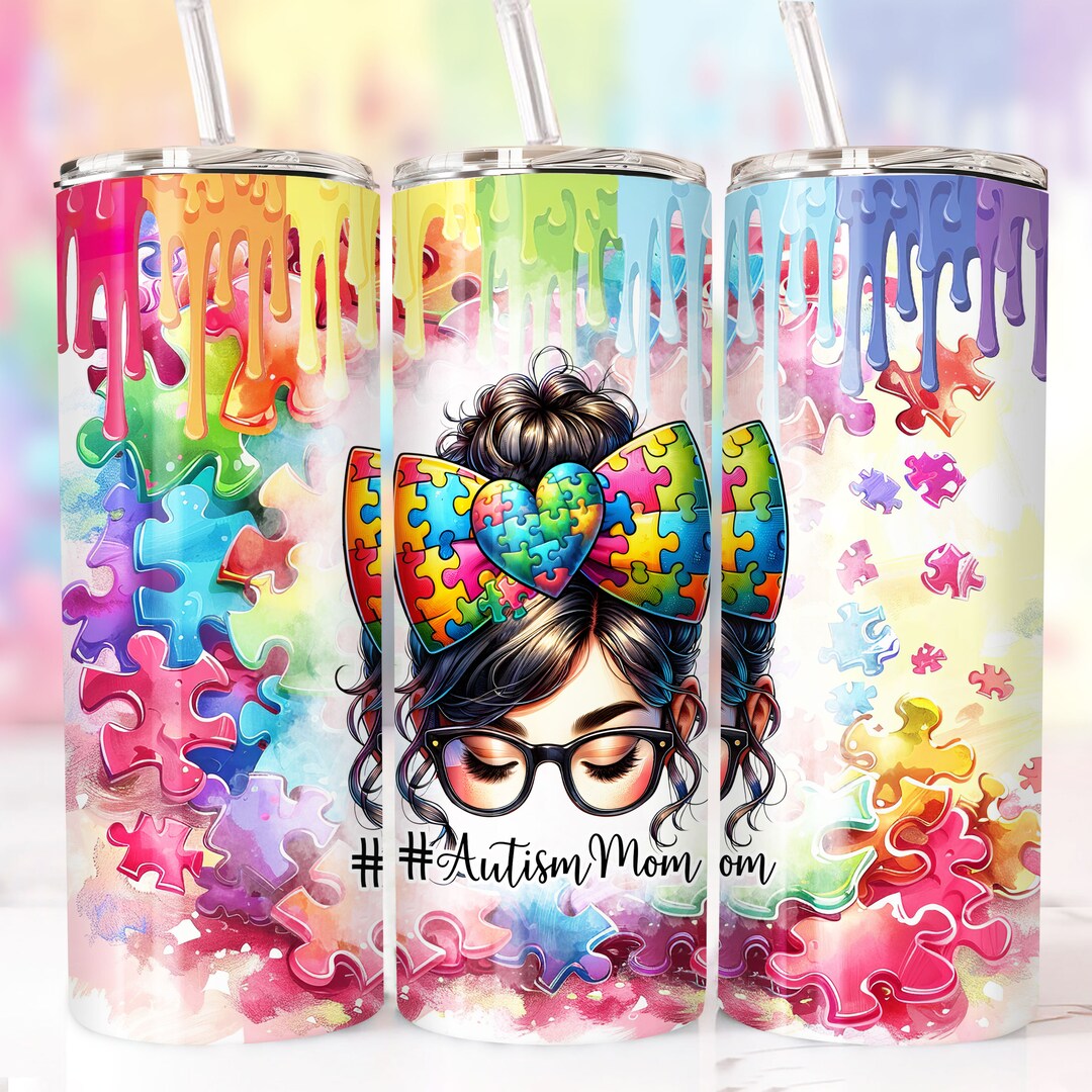 Autism Awareness Puzzle Mom 20oz Skinny Tumbler, Autism Tumbler Wrap ...