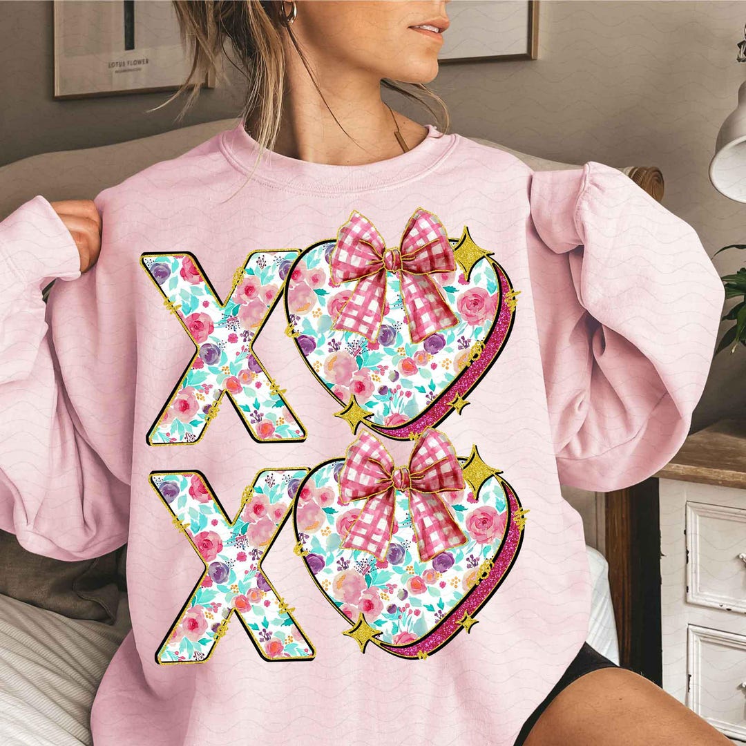 Glitter Valentine Xoxo Png, Pink Valentine Coquette Heart Png, Floral ...