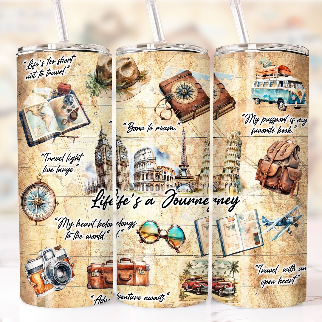 Travel Tumbler Wrap, Wanderlust 20 Oz Skinny Sublimation Tumbler PNG ...