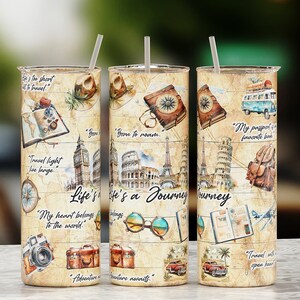 Travel Tumbler Wrap, Wanderlust 20 Oz Skinny Sublimation Tumbler PNG ...