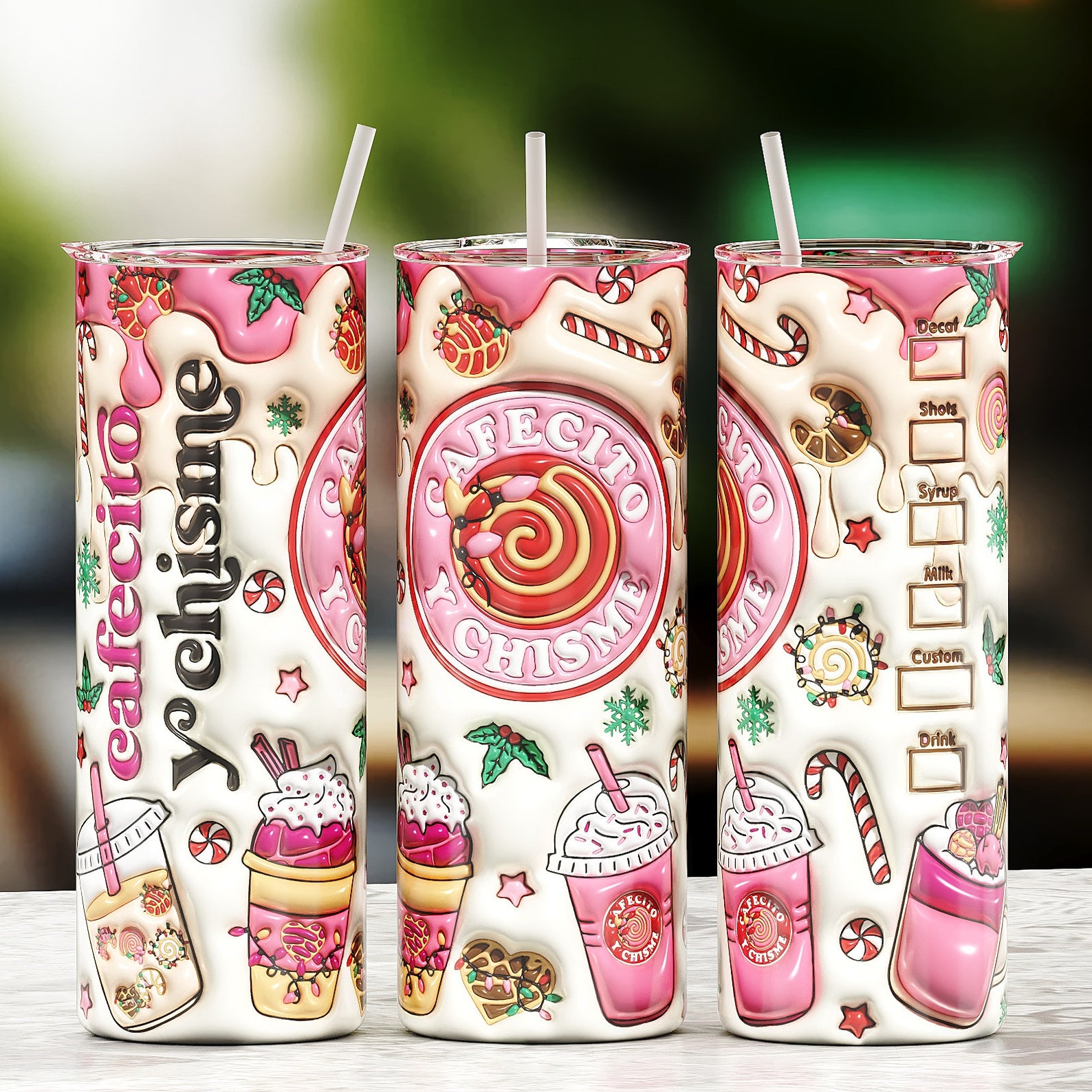 3D Cafecito Y Chisme Christmas Conchas Inflated Tumbler Wrap, Concha ...