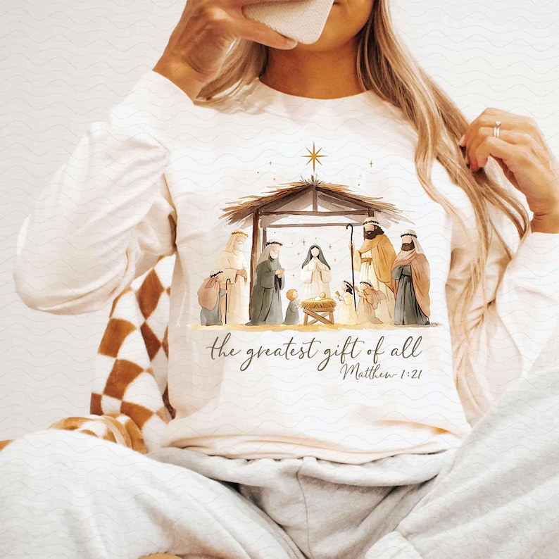 Greatest Gift of All PNG, Bow Nativity Coquette Christmas Sublimation ...