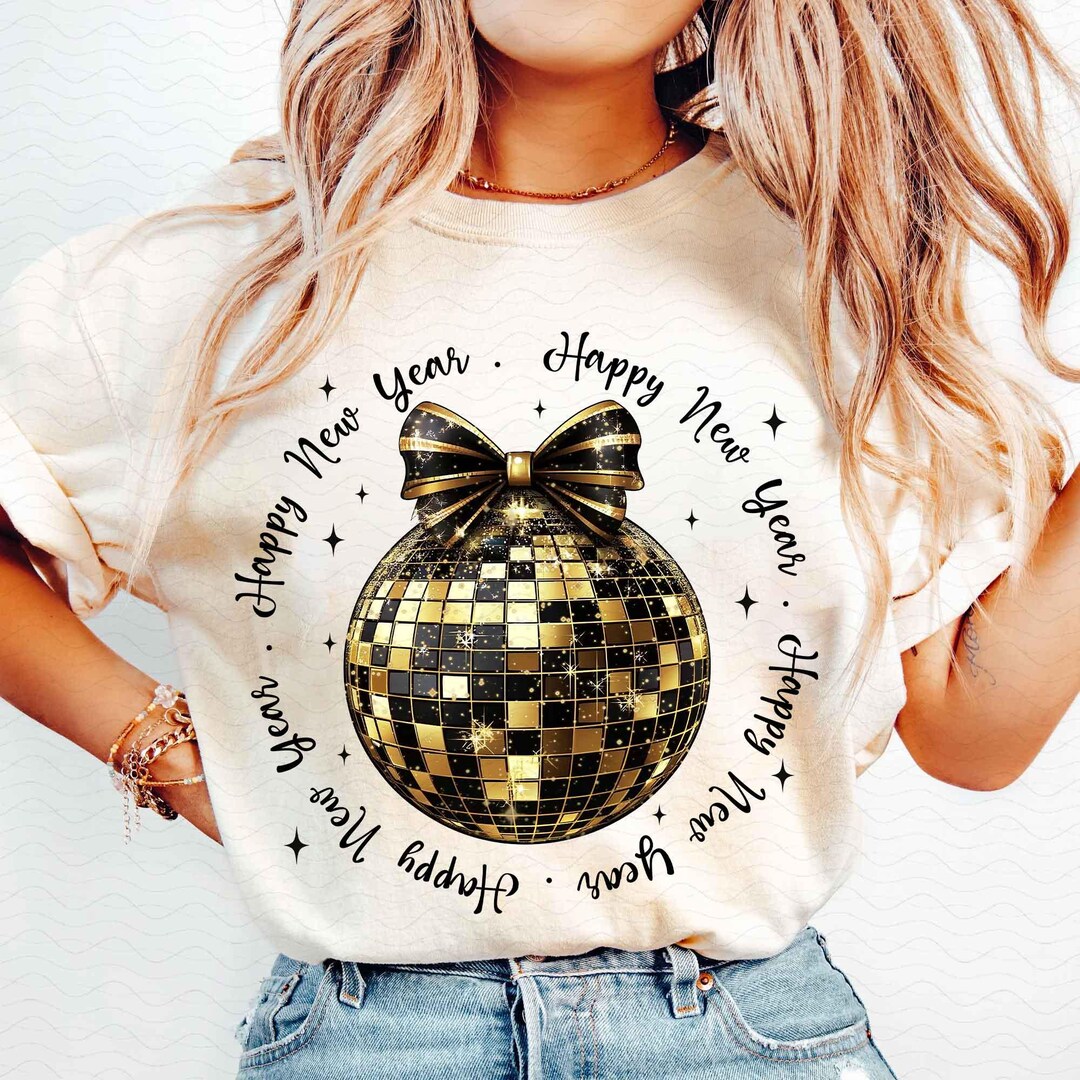 Happy New Year 2025 Png, New Years Coquette Bow Png, Black and Gold ...