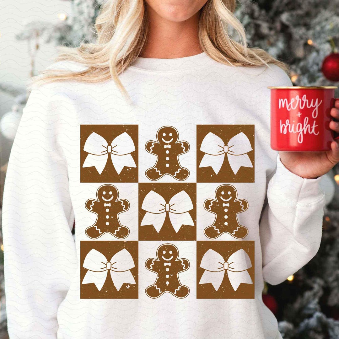 Retro Checkered Gingerbread Man Coquette PNG, Trendy Distressed ...