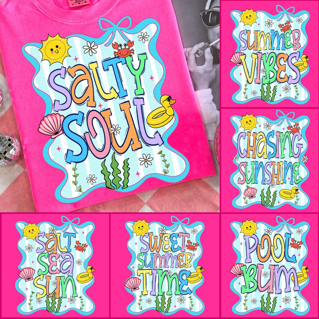 Sunshine PNG Beach Life Bundle, Preppy Girly Summer PNG, Trendy Neon ...