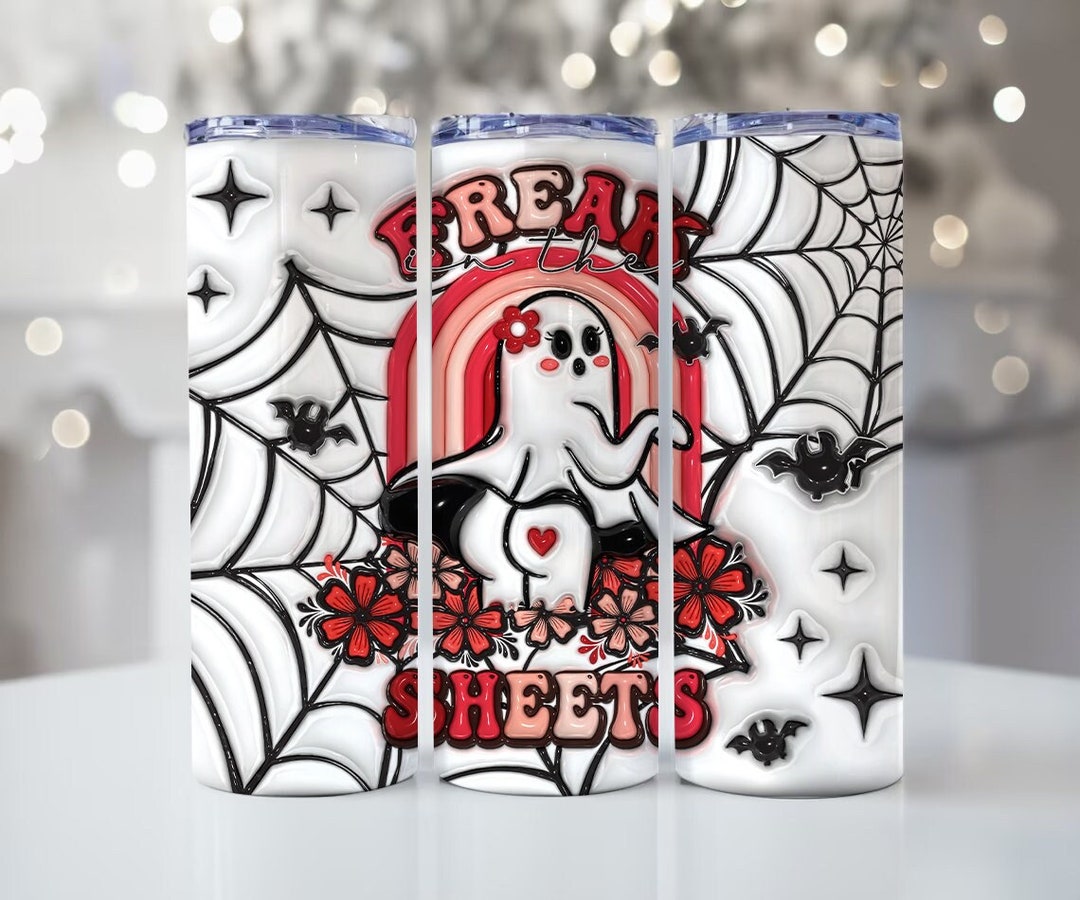 3D Puffy Halloween Floral, 3D Freak in the Sheets Inflated Tumbler Wrap ...