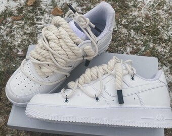 White Air Force 1 With Thick Rope Lace Authentic AF1 Air Force 1 Lace ...