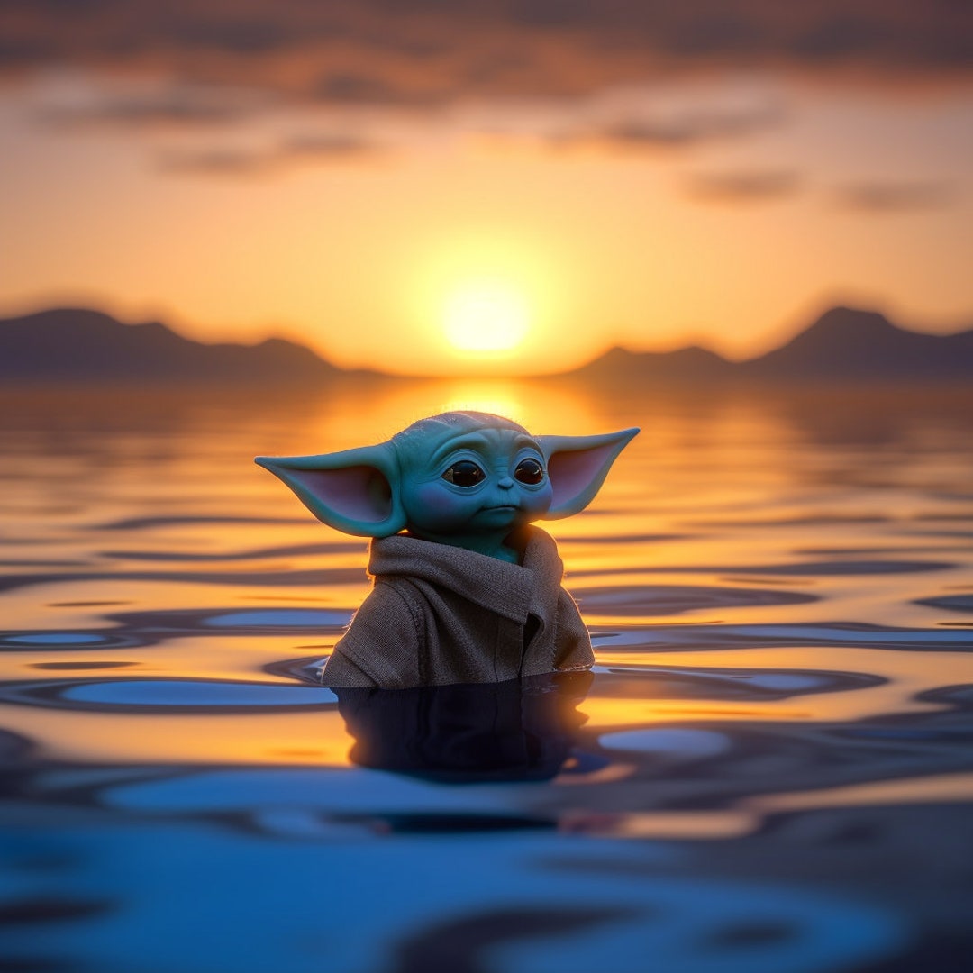 Baby Yoda Ocean Sunset Star Wars Mandalorian Digital Image Fan Art .PNG ...