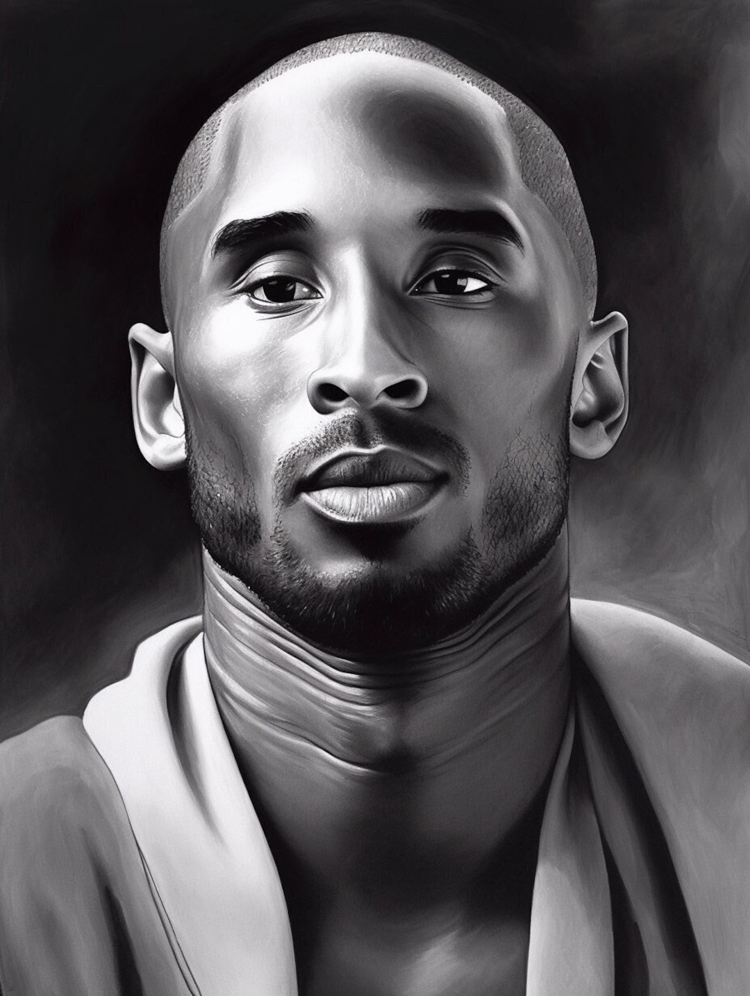 Kobe Bryant Black and White Portrait Hand Drawn Sketch Digital Image ...