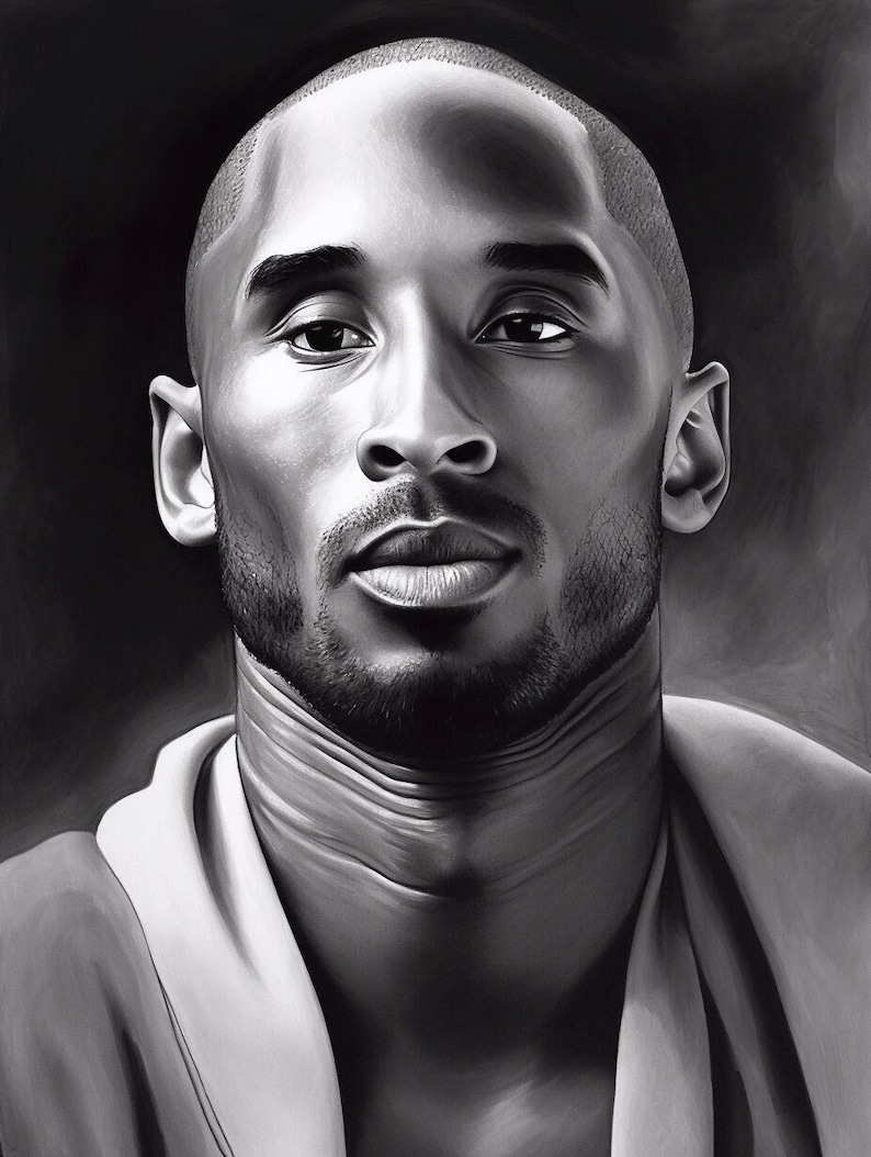 Kobe Bryant Black and White Portrait Hand Drawn Sketch Digital Image ...