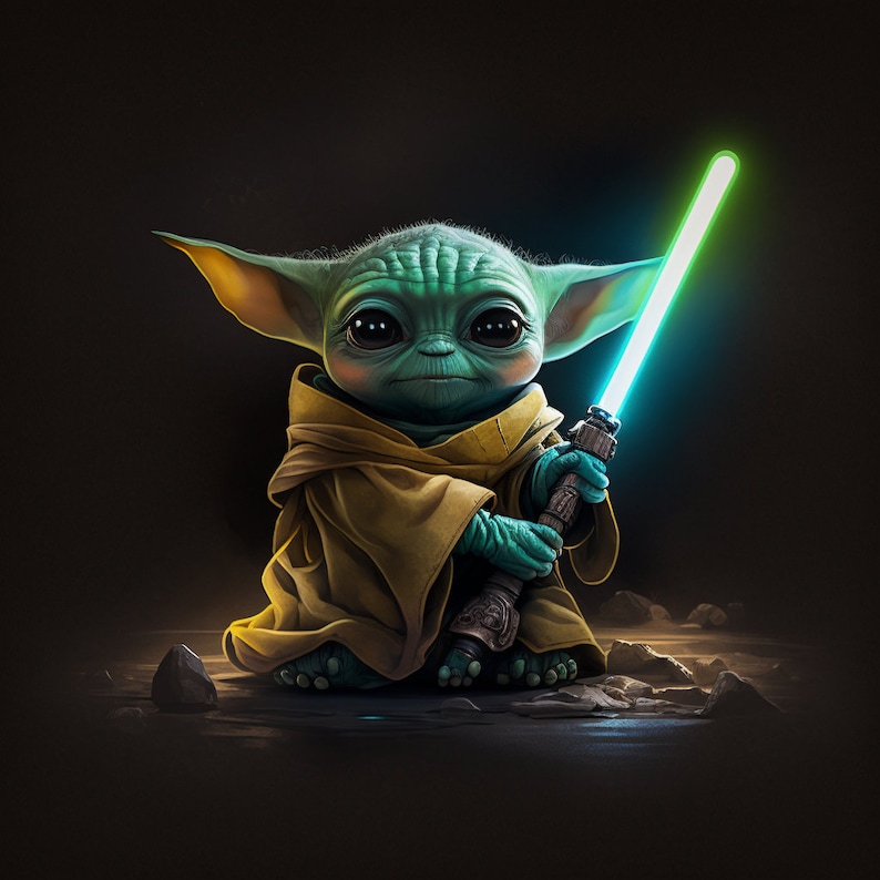 Baby Yoda Holding Lightsaber .PNG File - Etsy