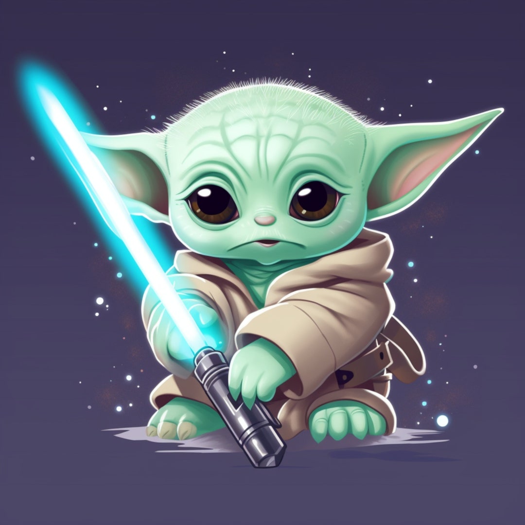 Cute Baby Yoda Holding Lightsaber Star Wars Mandalorian Digital Image ...