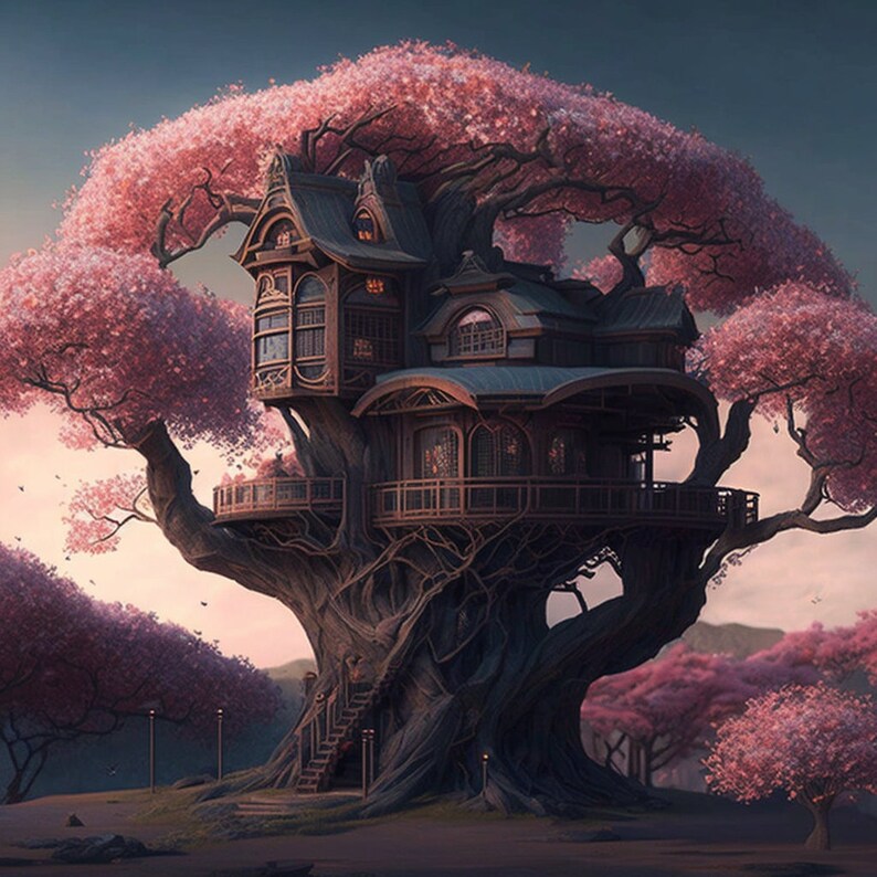 Cherry Blossum Treehouse Digital Image .JPG File - Etsy