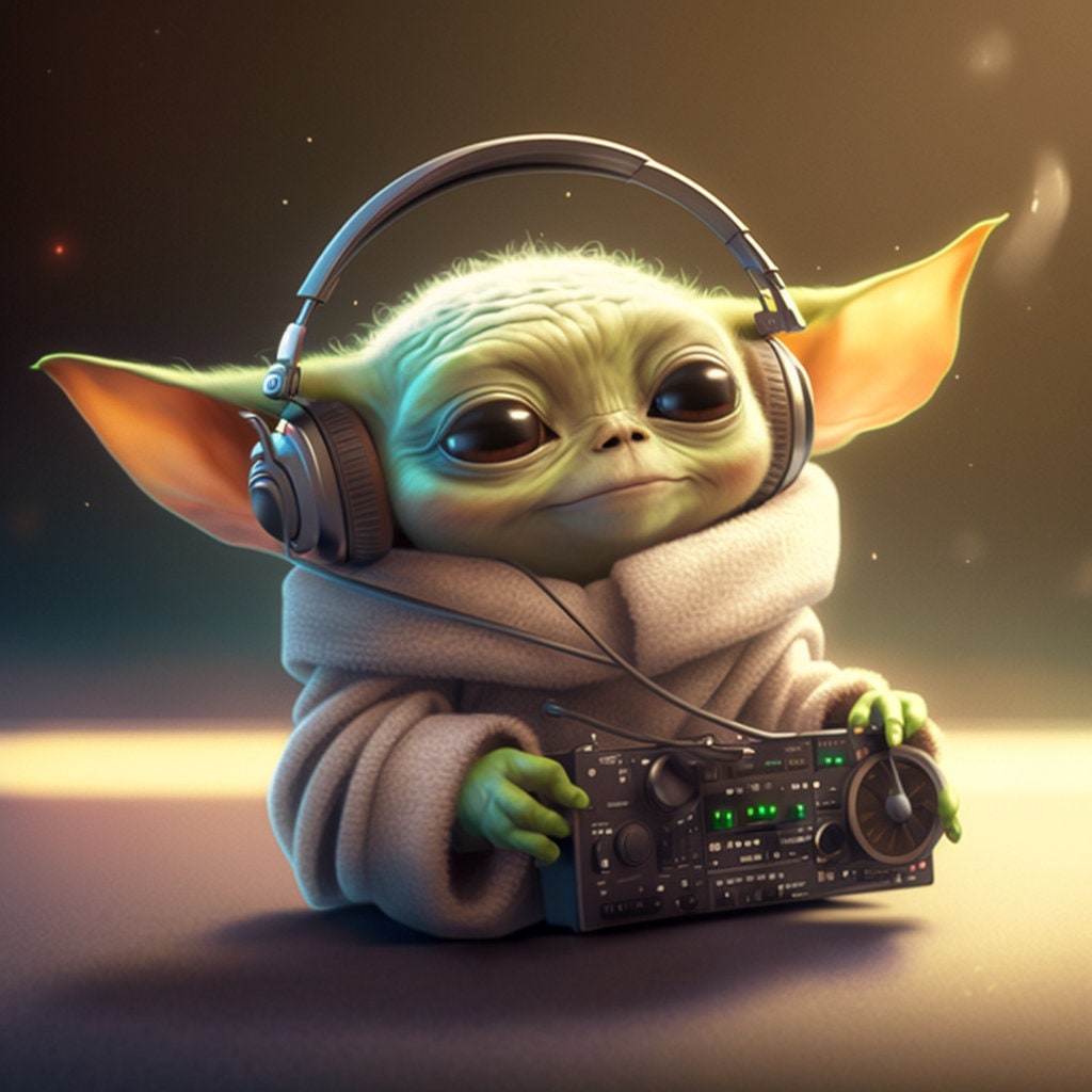 Baby Yoda Listening to Music With Headphones .PNG File - Etsy