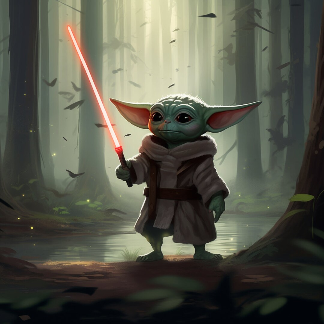 Baby Yoda Holding Red Lightsaber Joins the Dark Side Star Wars ...