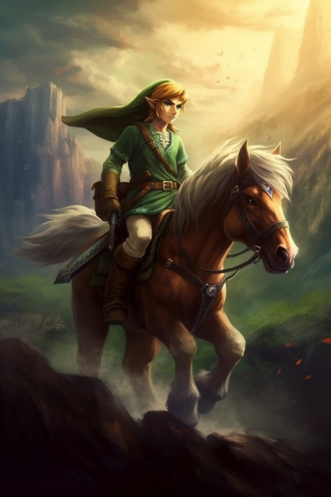 Link Riding Epona Horse Legend of Zelda: Tears of the Kingdom Digital ...