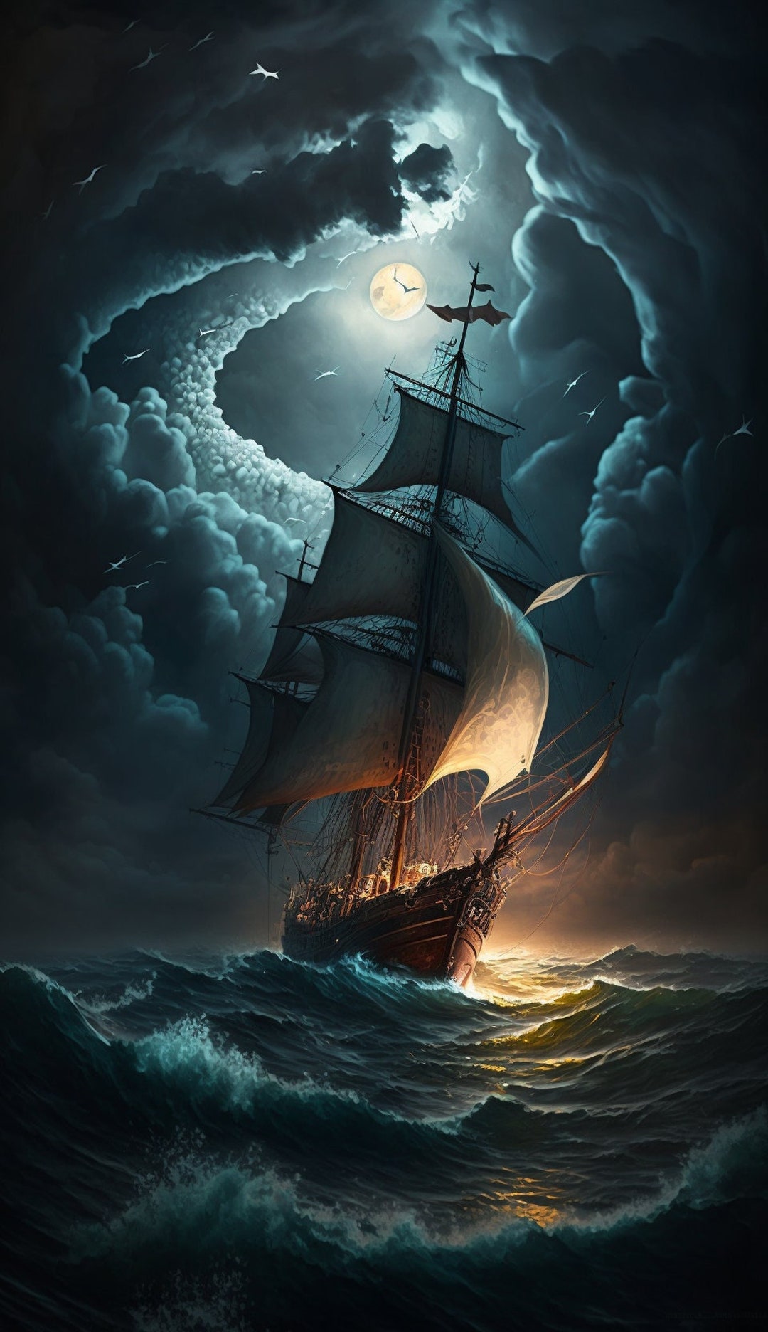 Ship Lost at Sea, Digital Image .JPG File 9:16 - Etsy