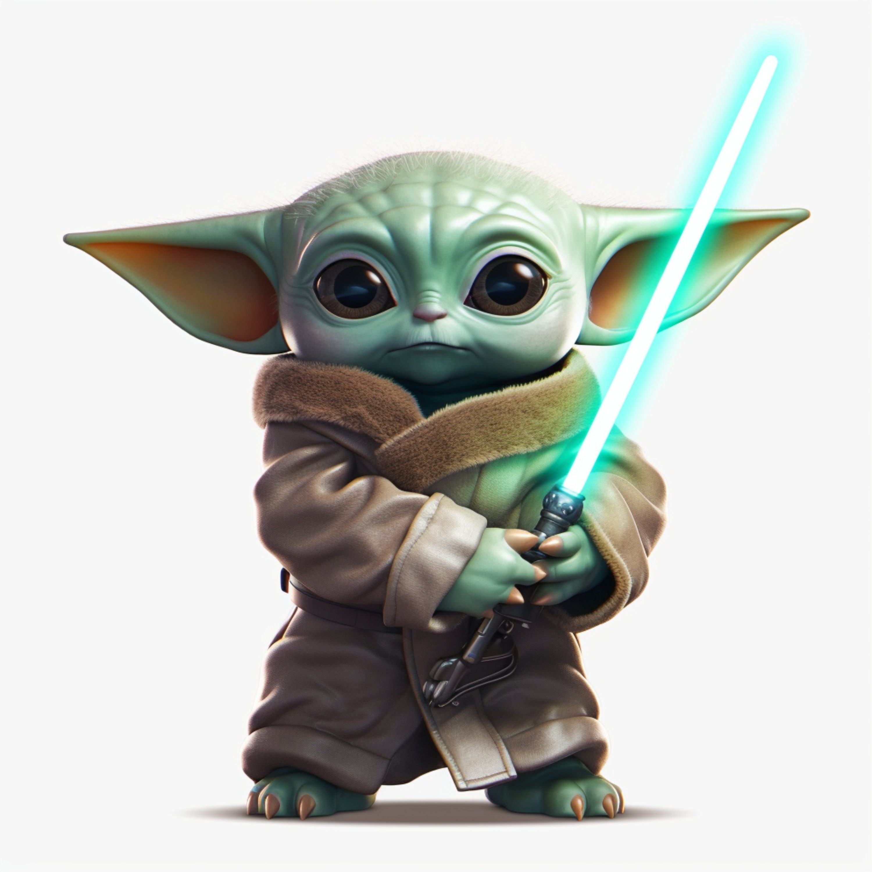 Cute Baby Yoda Holding Lightsaber Star Wars Mandalorian Digital Image ...