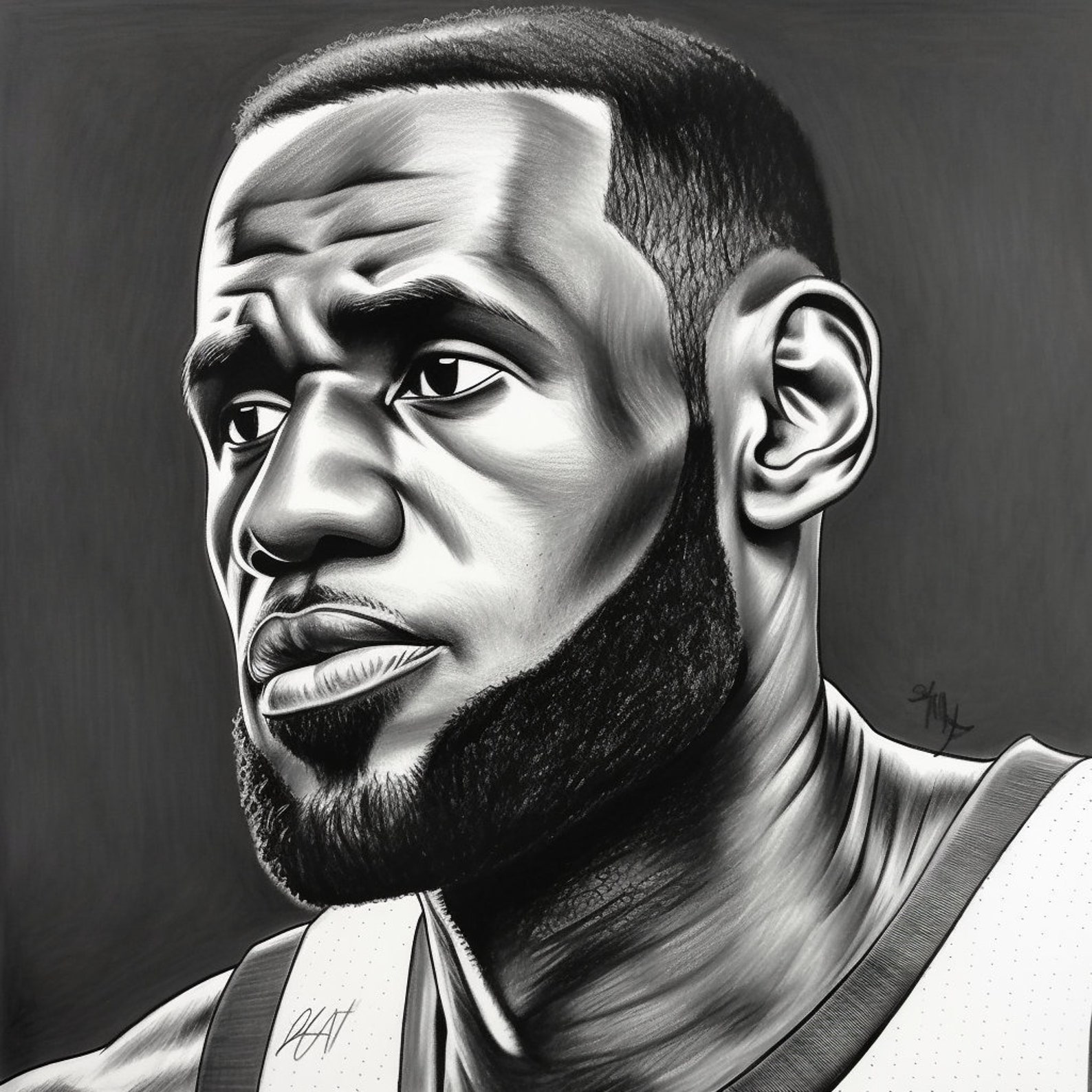 Lebron James Black and White Portrait Hand Drawn Sketch Digital Image ...