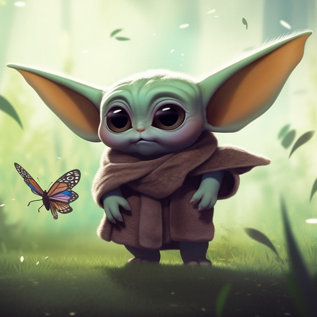 Baby Yoda Chasing Butterfly Star Wars Mandalorian Digital Image .PNG ...